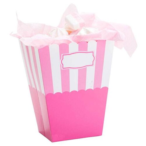 Popcorn box rosa stripes 8.5 x 10 x 19cm 2-pack - Festfabriken.se
